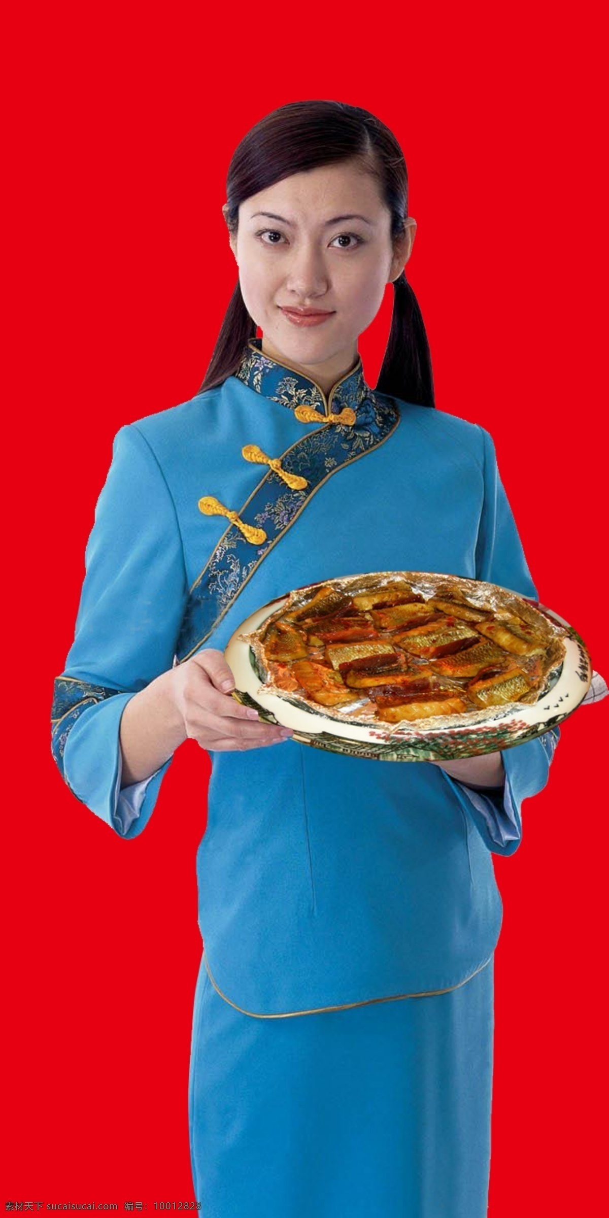 蓝衣女孩端菜素材图片下载-素材编号10012828-素材天下图库